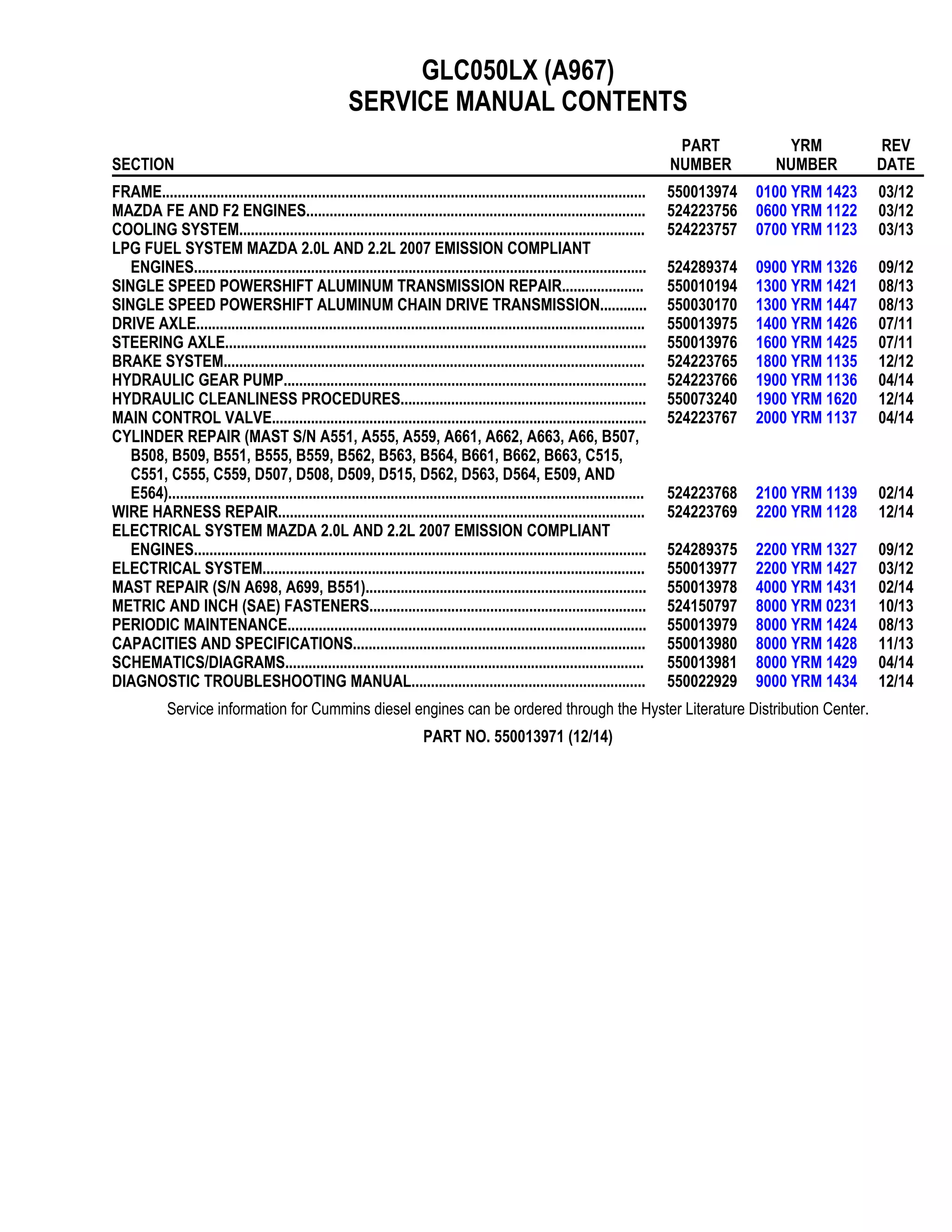 Yale a967 glc050 lx lift truck service repair manual | PDF