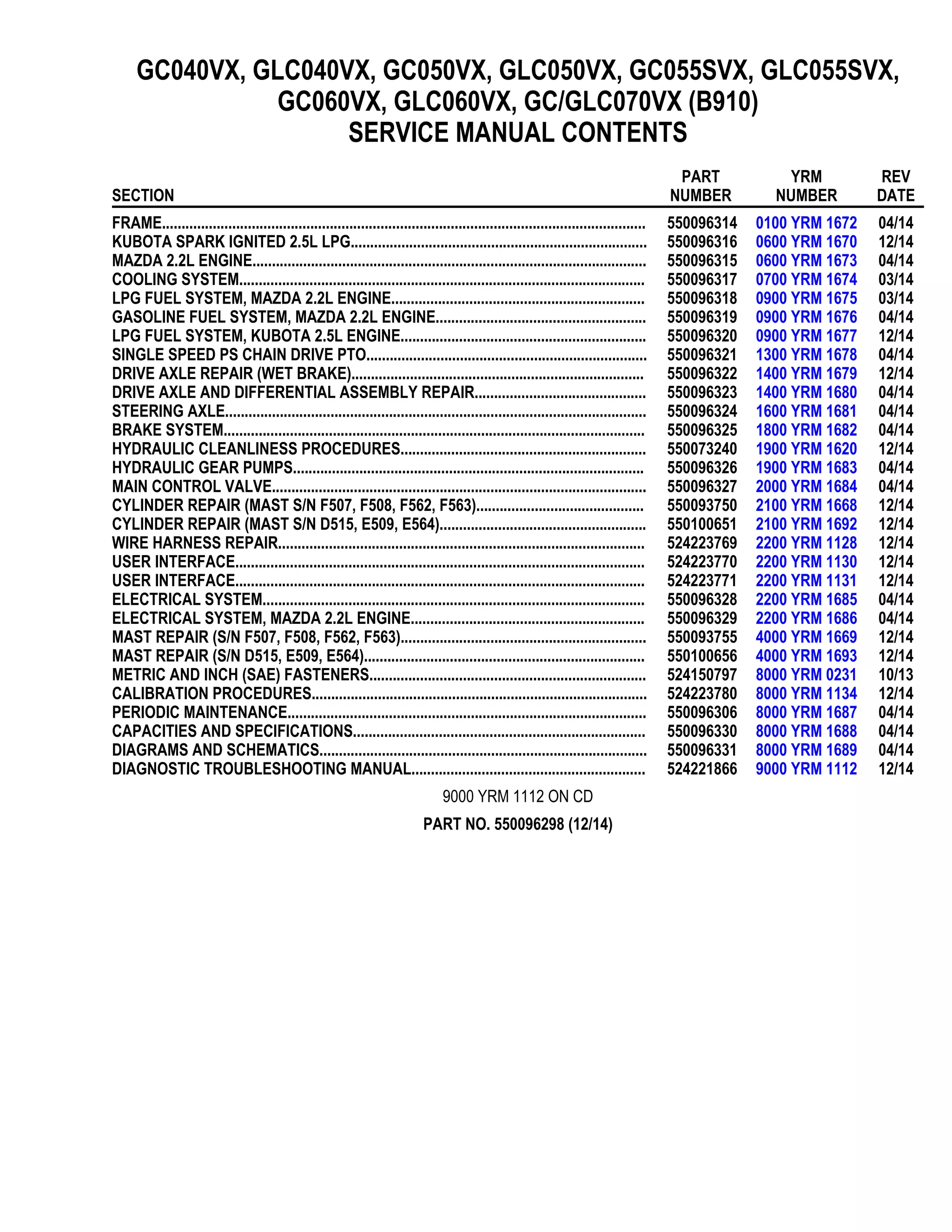 Yale (b910) glc050 vx lift truck service repair manual | PDF