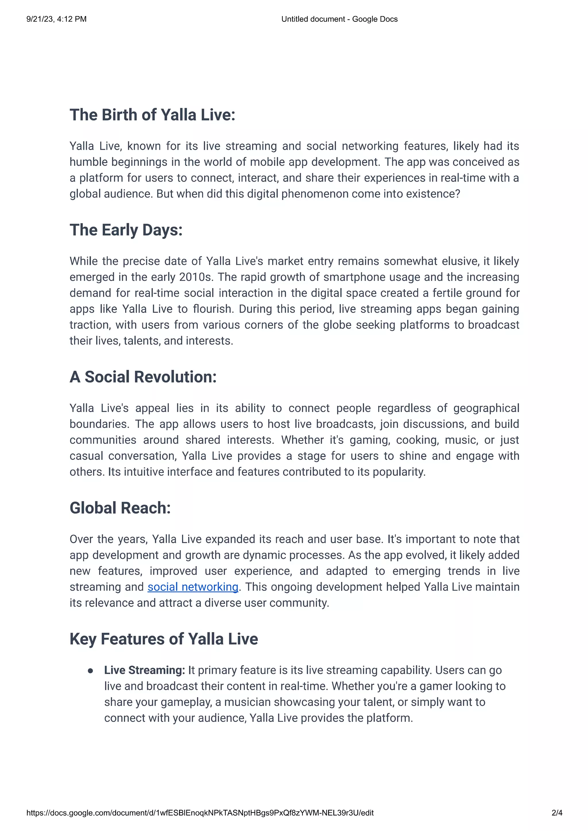 Yalla Live-Connecting People Through Live Streaming | PDF