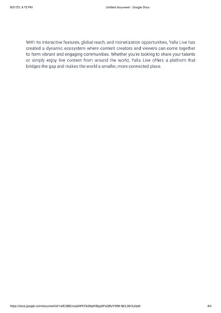 Yalla Live-Connecting People Through Live Streaming | PDF
