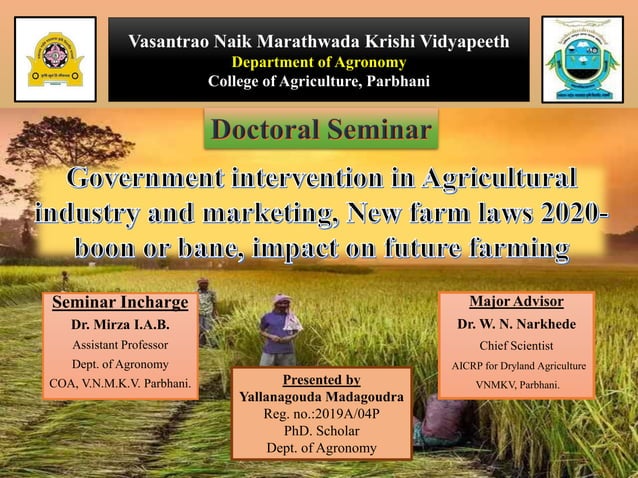 Government intervention in Agricultural industry and marketing, New ...