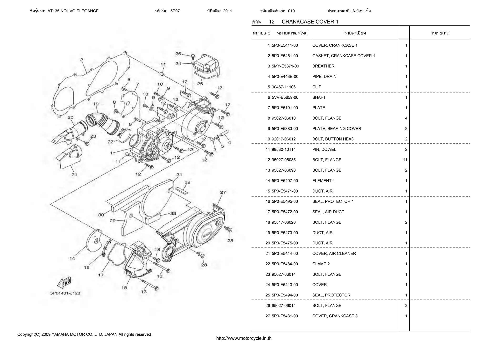Yamaha nouvo at135-elegance-parts-catalog | PDF