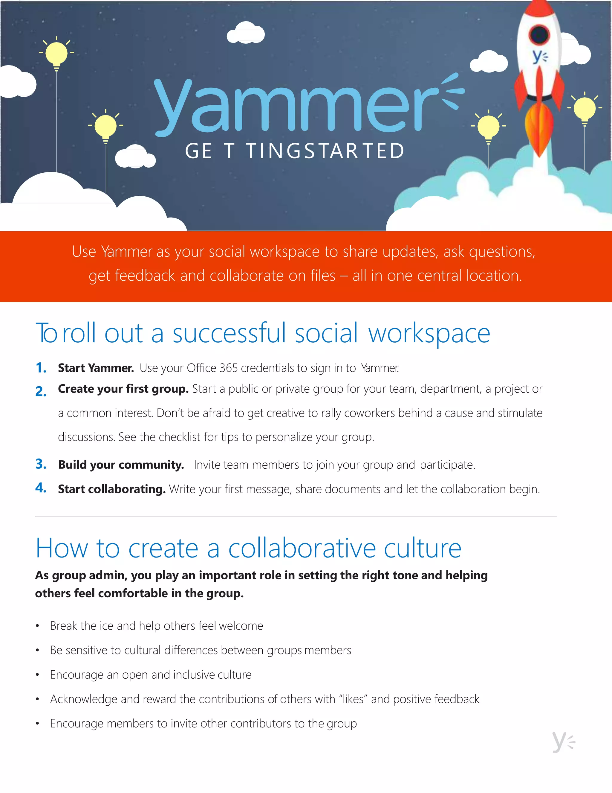 Yammer group admin get started-guidance | PPTX