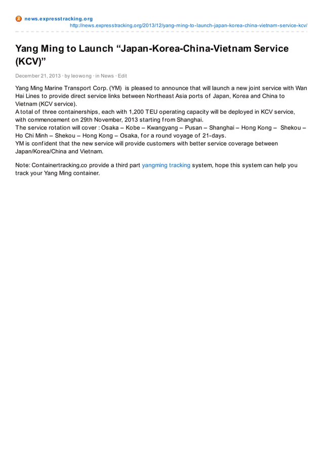 Yang ming to_launch_japan_koreachinavietnam_service_kcv | PDF