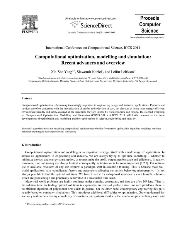 Computational optimization, modelling and simulation: Recent advances and overview | PDF