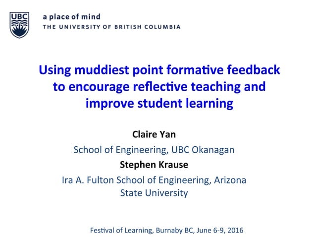 Using Muddiest Point Formative Feedback to Encourage Reflective ...