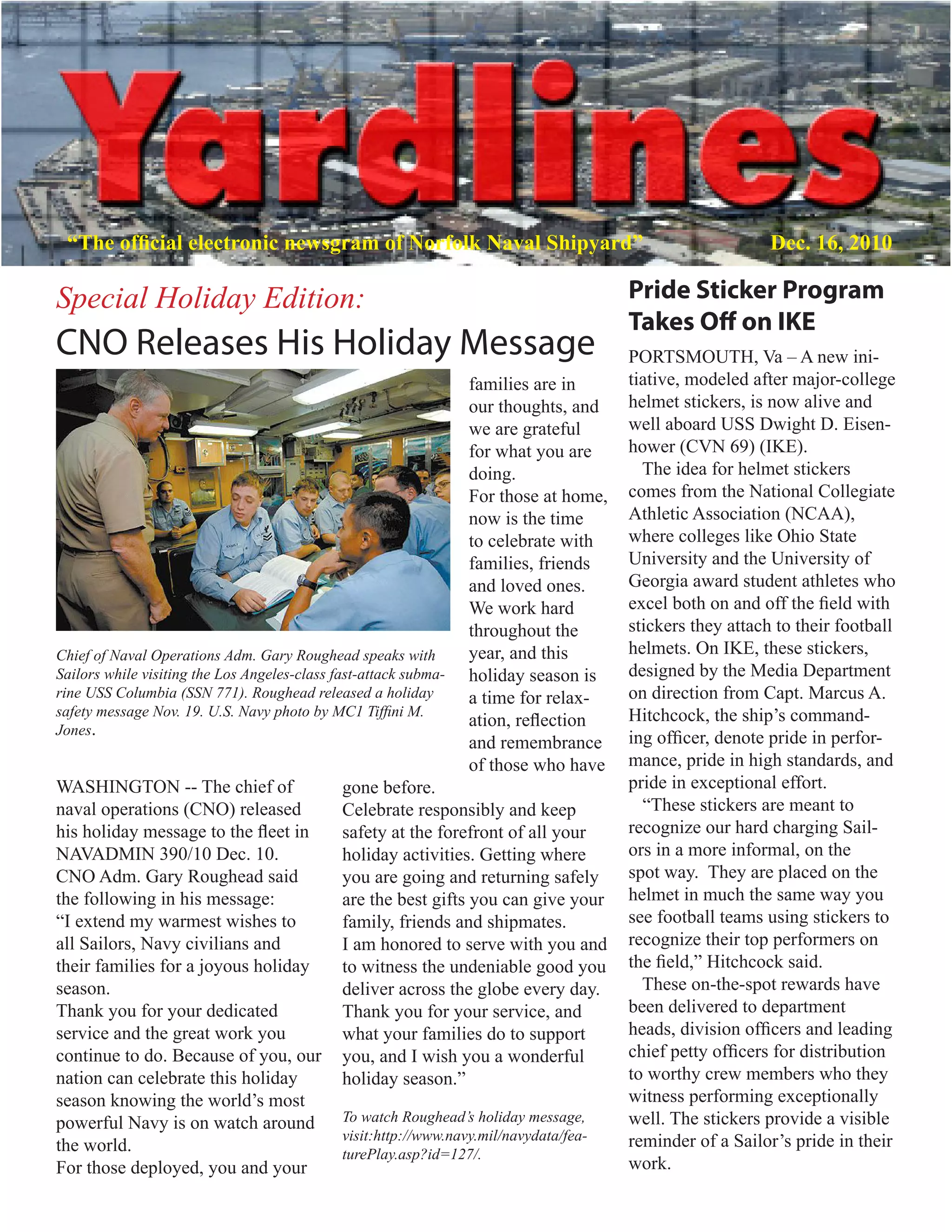 Yardlines--CNO Holiday Message | PDF