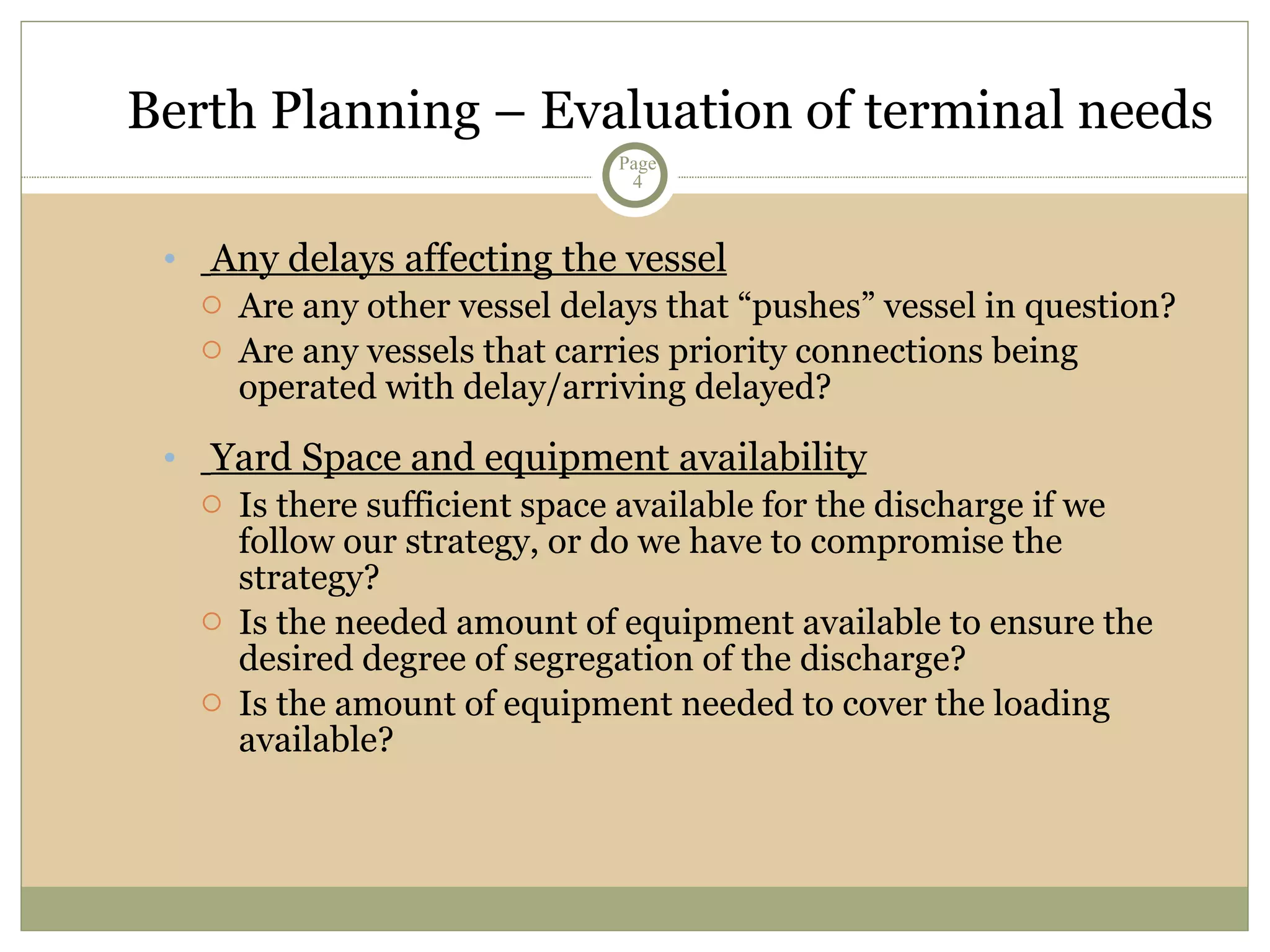 Berth,Yard & Vessel Planning | PPT