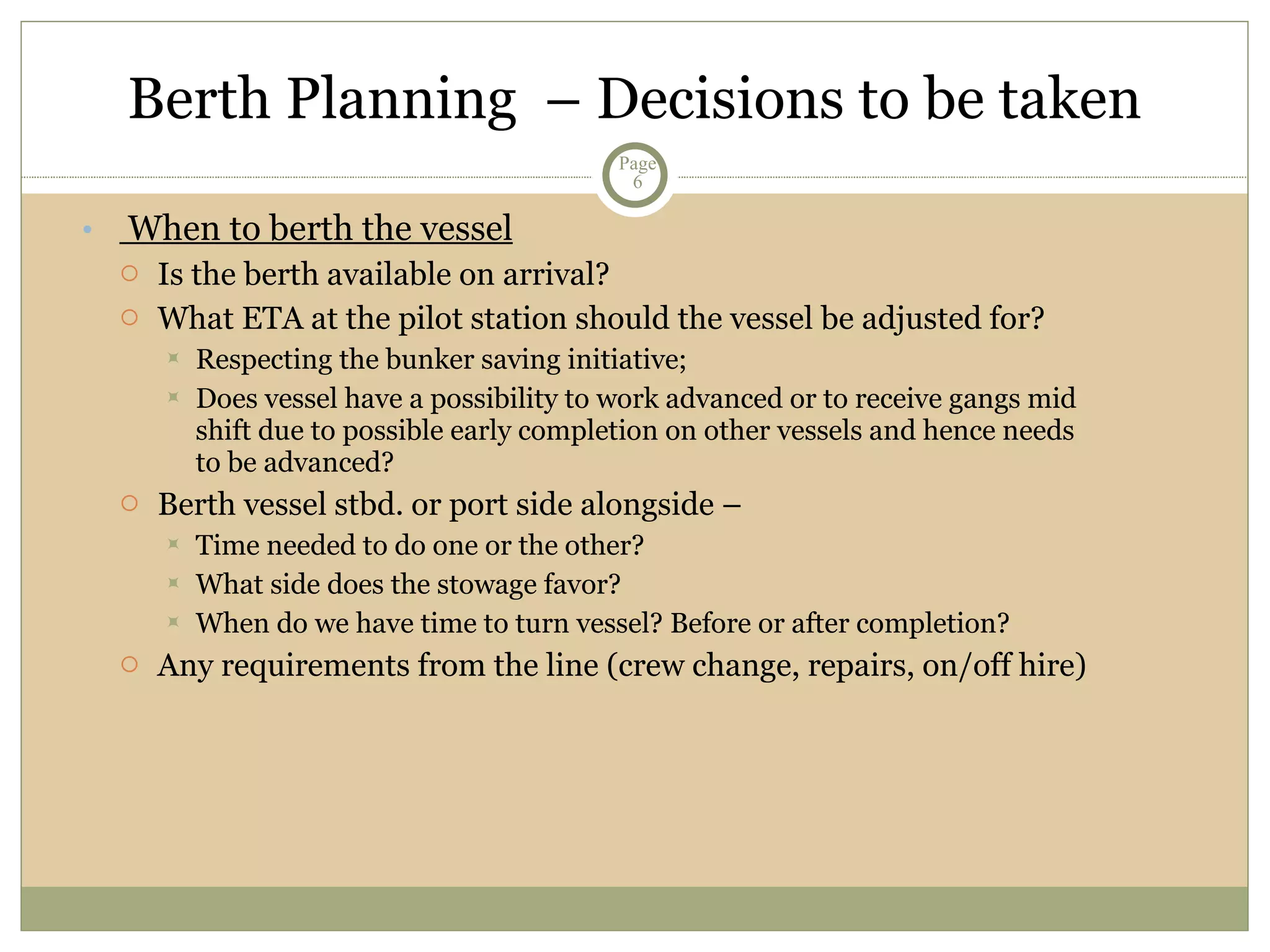Berth,Yard & Vessel Planning | PPT