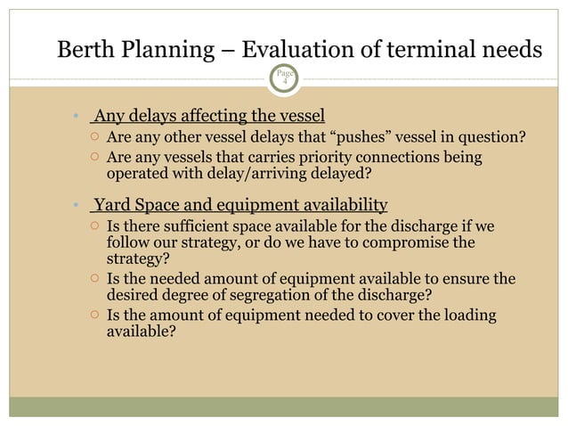 Berth,Yard & Vessel Planning | PPT | Cruises | Travel Type