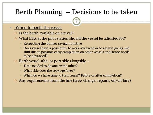 Berth,Yard & Vessel Planning | PPT | Cruises | Travel Type