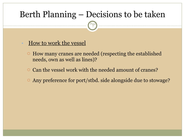 Berth,Yard & Vessel Planning | PPT | Cruises | Travel Type