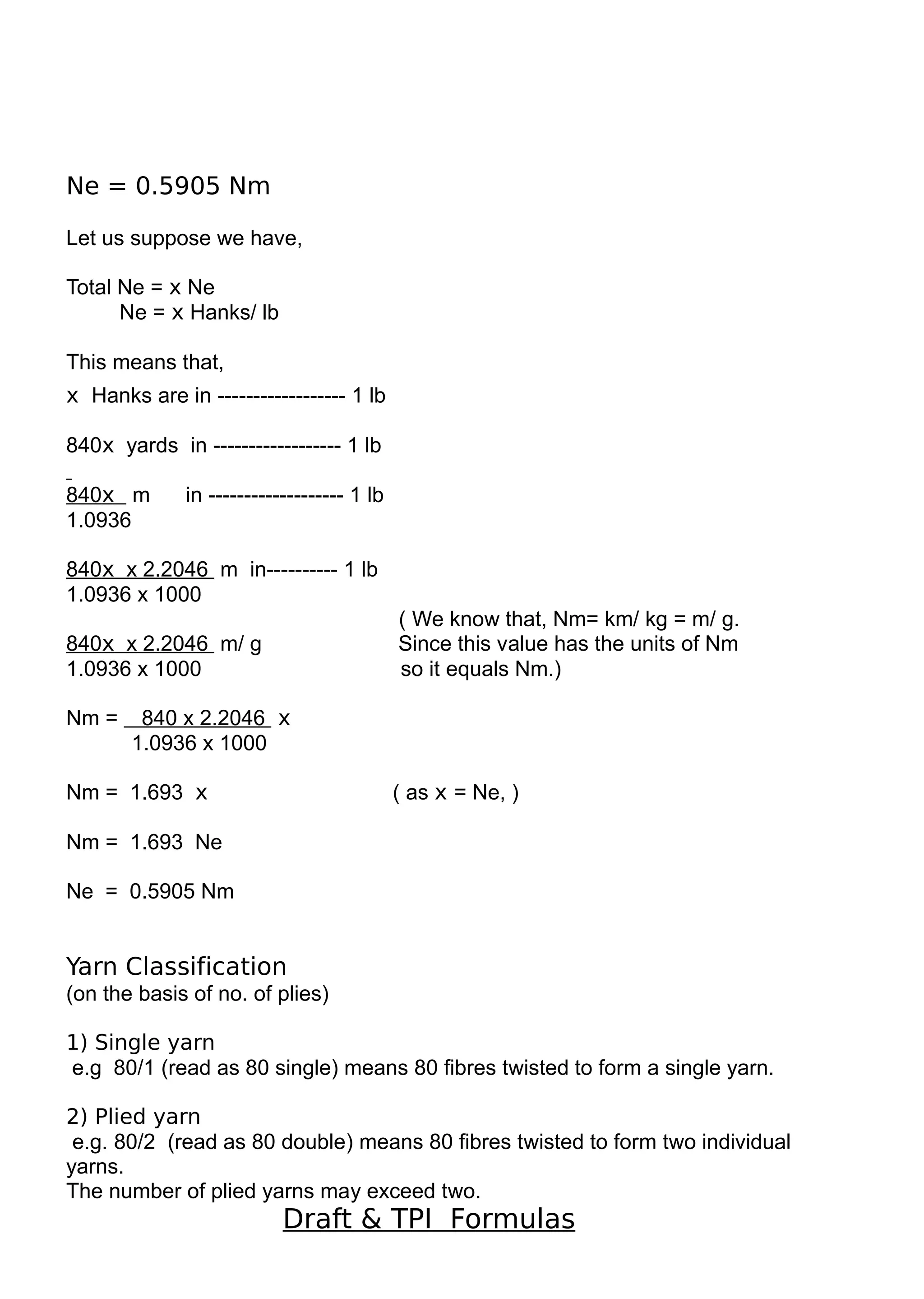 Yarn calculations By Samrat Dewan | PDF