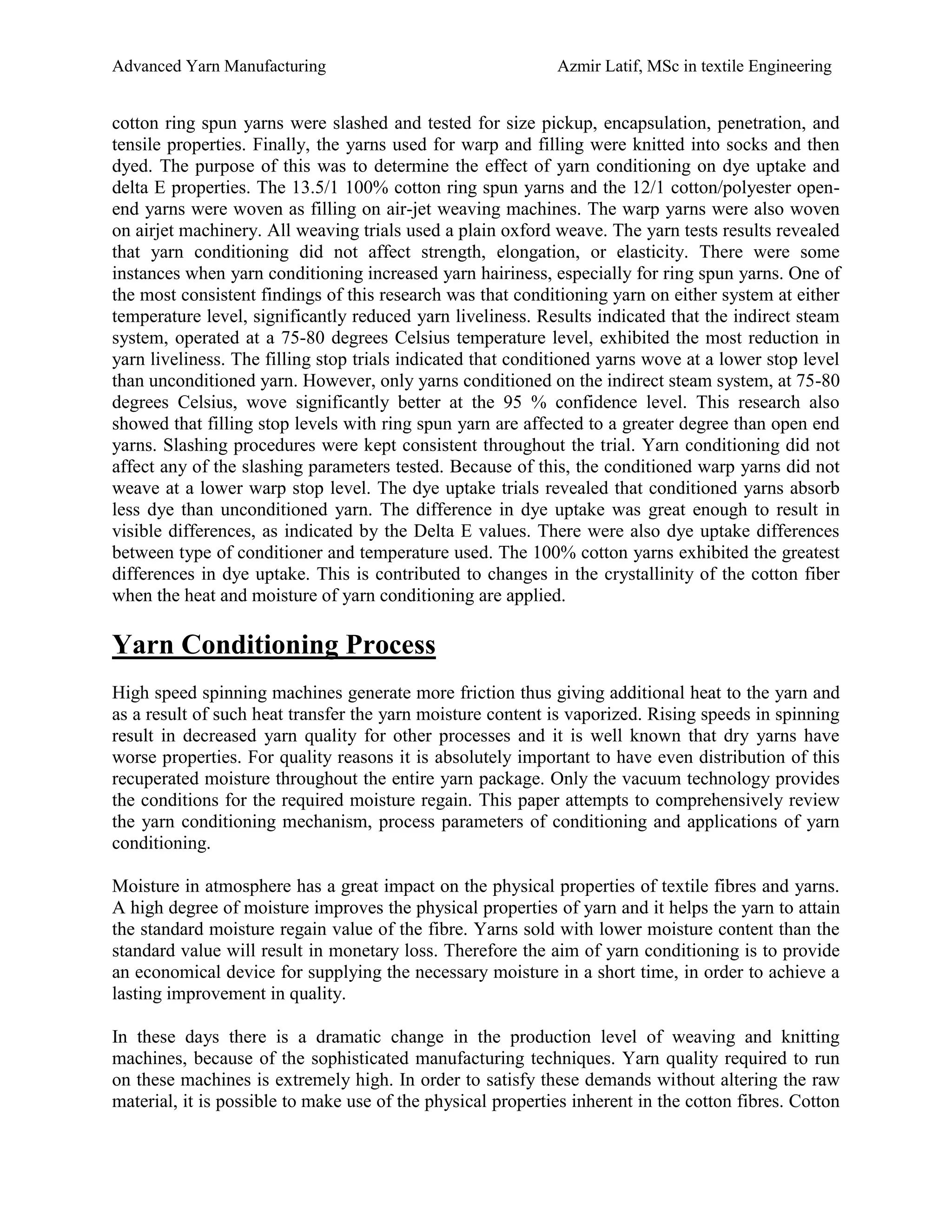 Yarn Conditioning | PDF