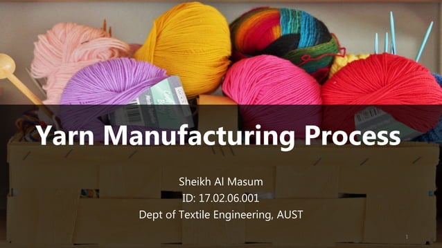 Yarn manufacturing process | PPTX | Needlework | Arts and Crafts