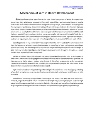 Yarn mechanism in denim development | DOCX | Needlework | Arts and Crafts