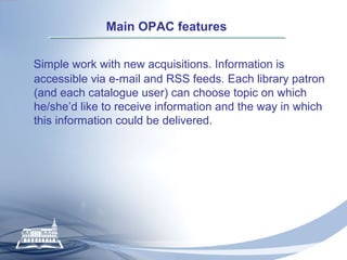 Electronic Catalogue of the University Library: more than just a ...