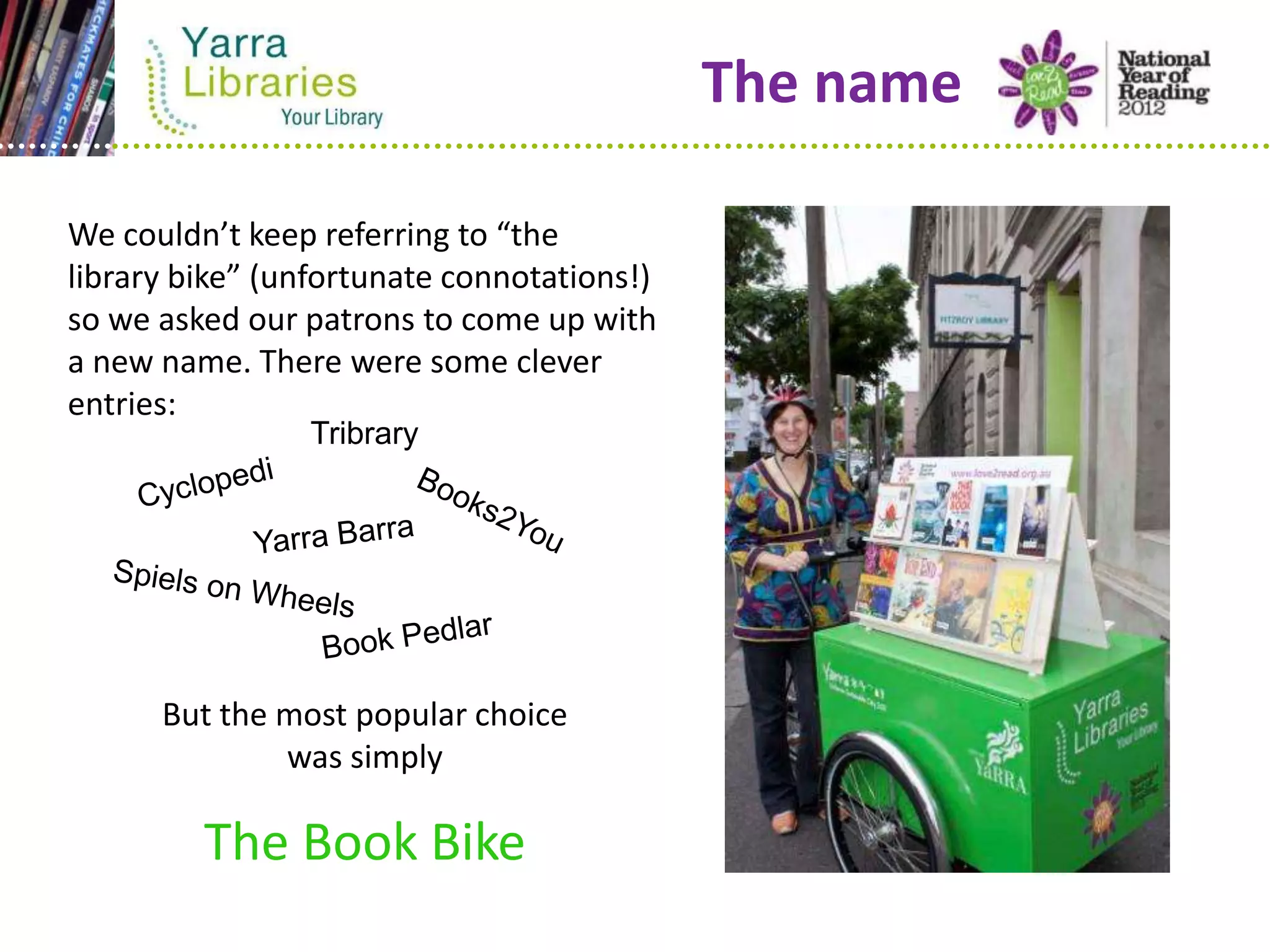Yarra libraries book bike libmark grant presentation october 2012 ...