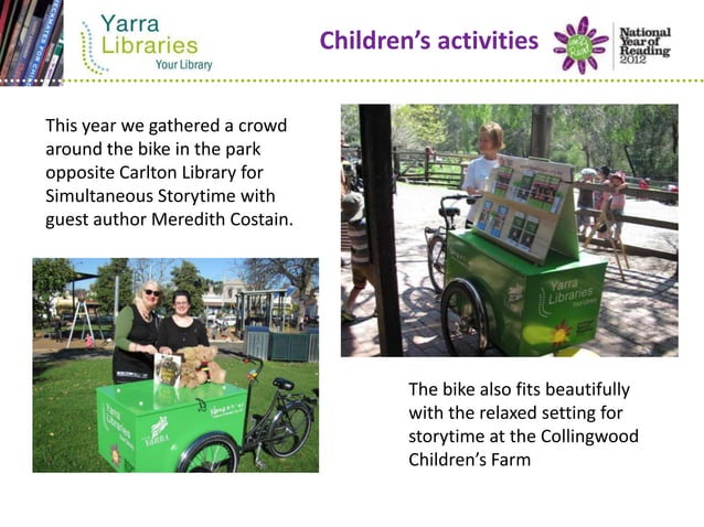 Yarra libraries book bike libmark grant presentation october 2012
