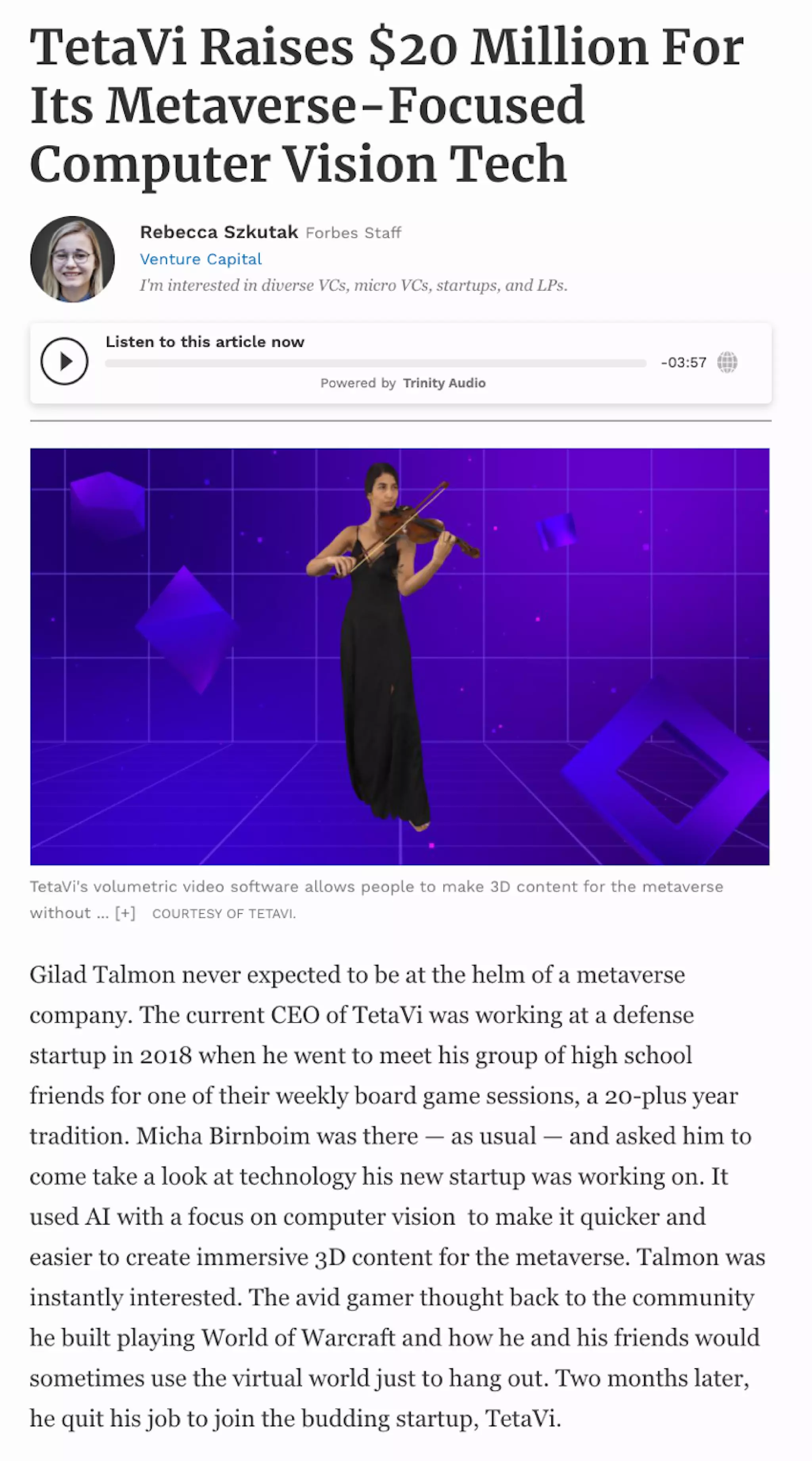 TetaVi Raises $20 million for its metaverse-focused computer vision tech | PDF