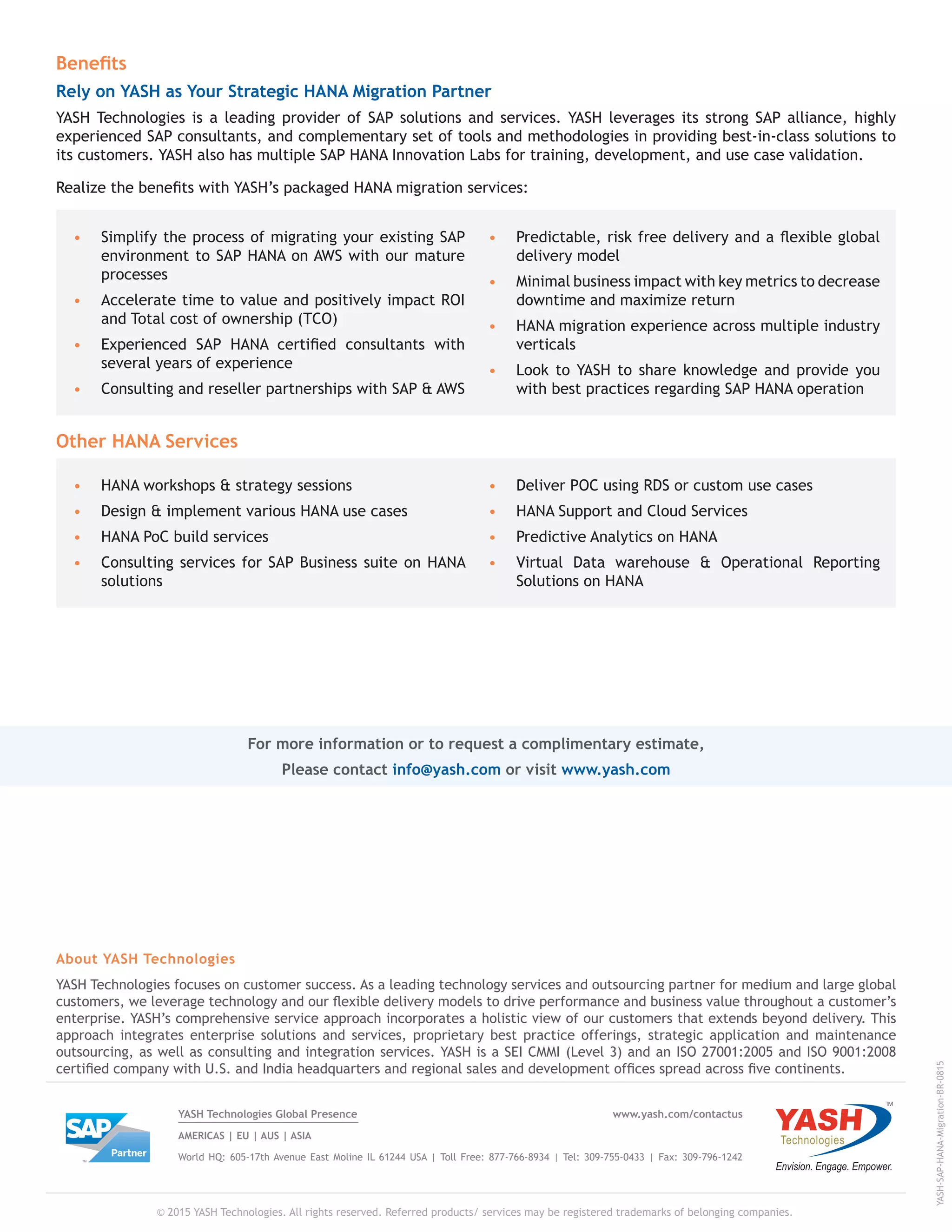 YASH Services for SAP HANA Migration | PDF