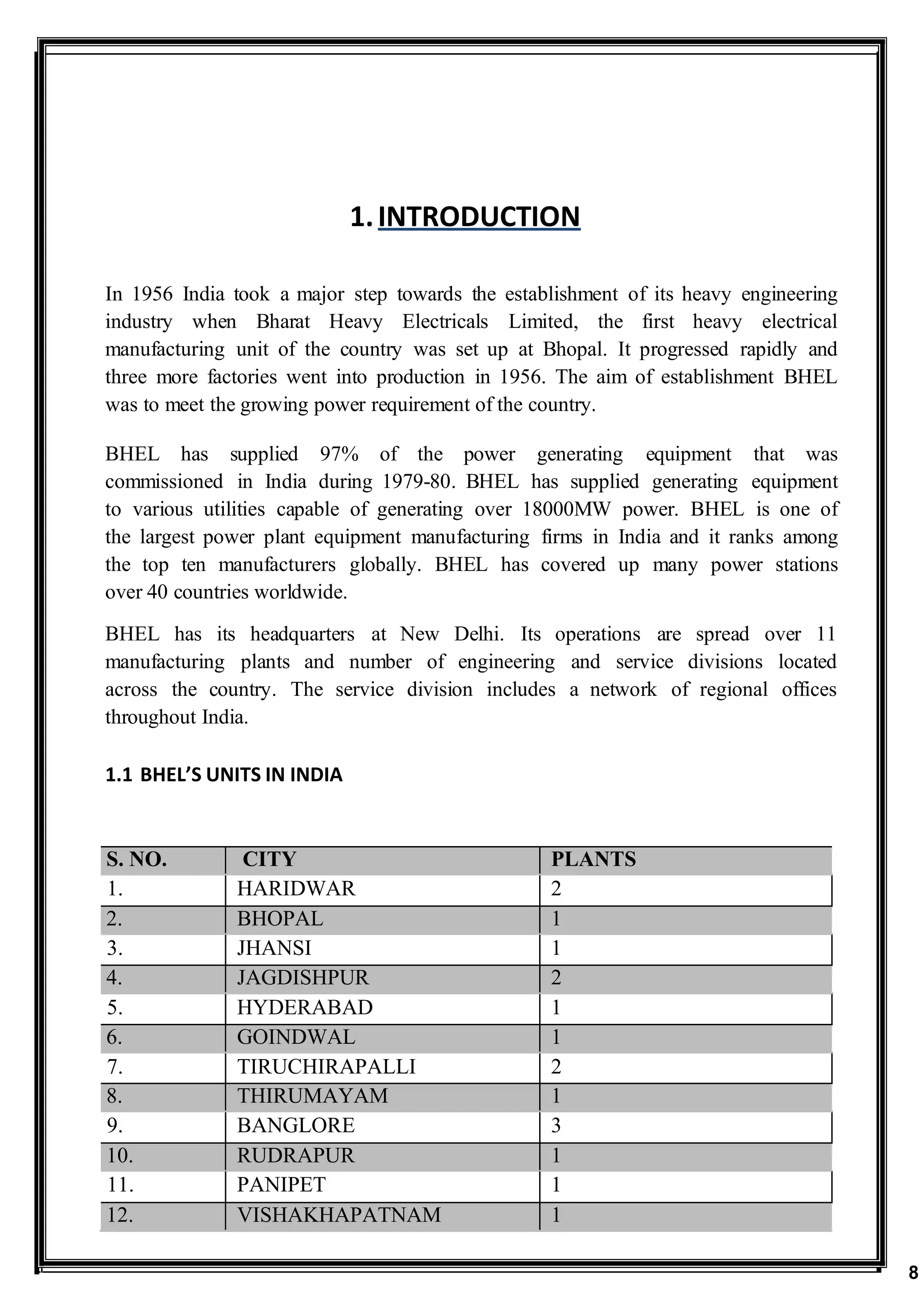 BHEL HARIDWAR TRAINING REPORT | PDF