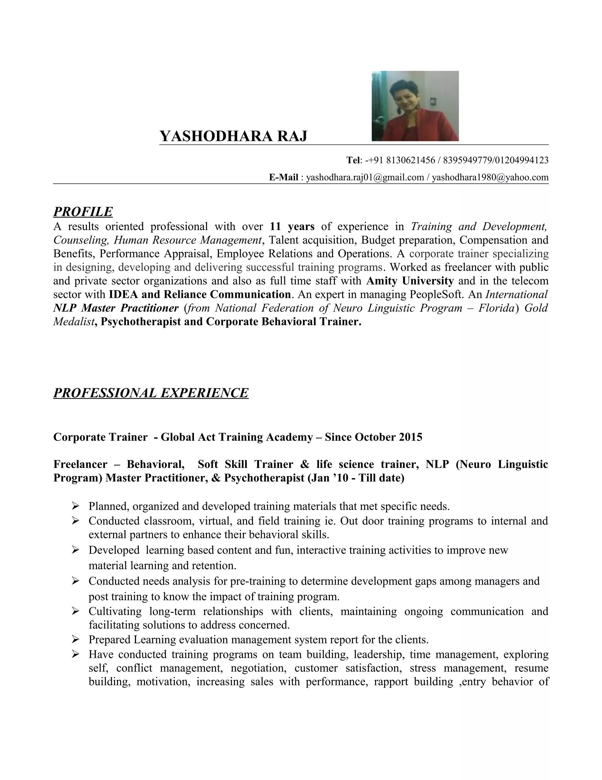 Yashodhara raj cv updated | PDF