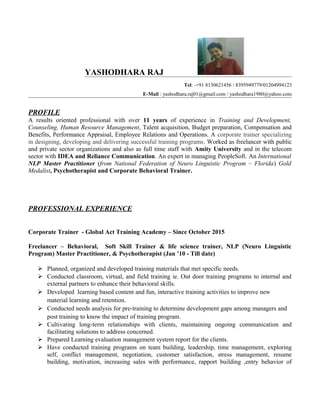 Yashodhara raj cv updated | PDF