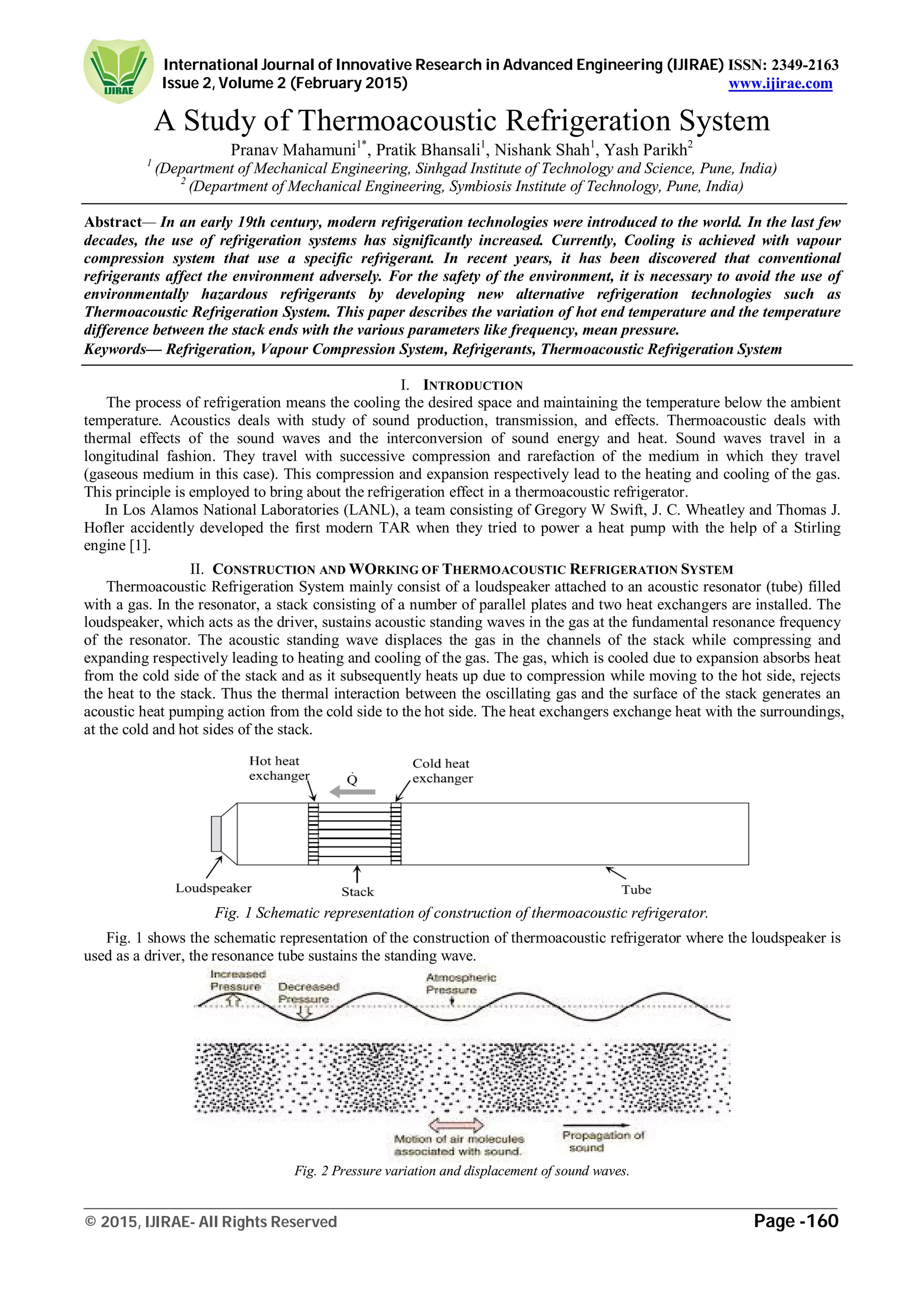 A Study of Thermoacoustic Refrigeration System | PDF