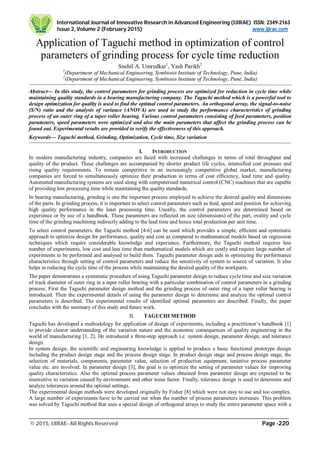 Application of Taguchi method in optimization of control parameters of grinding process for ...