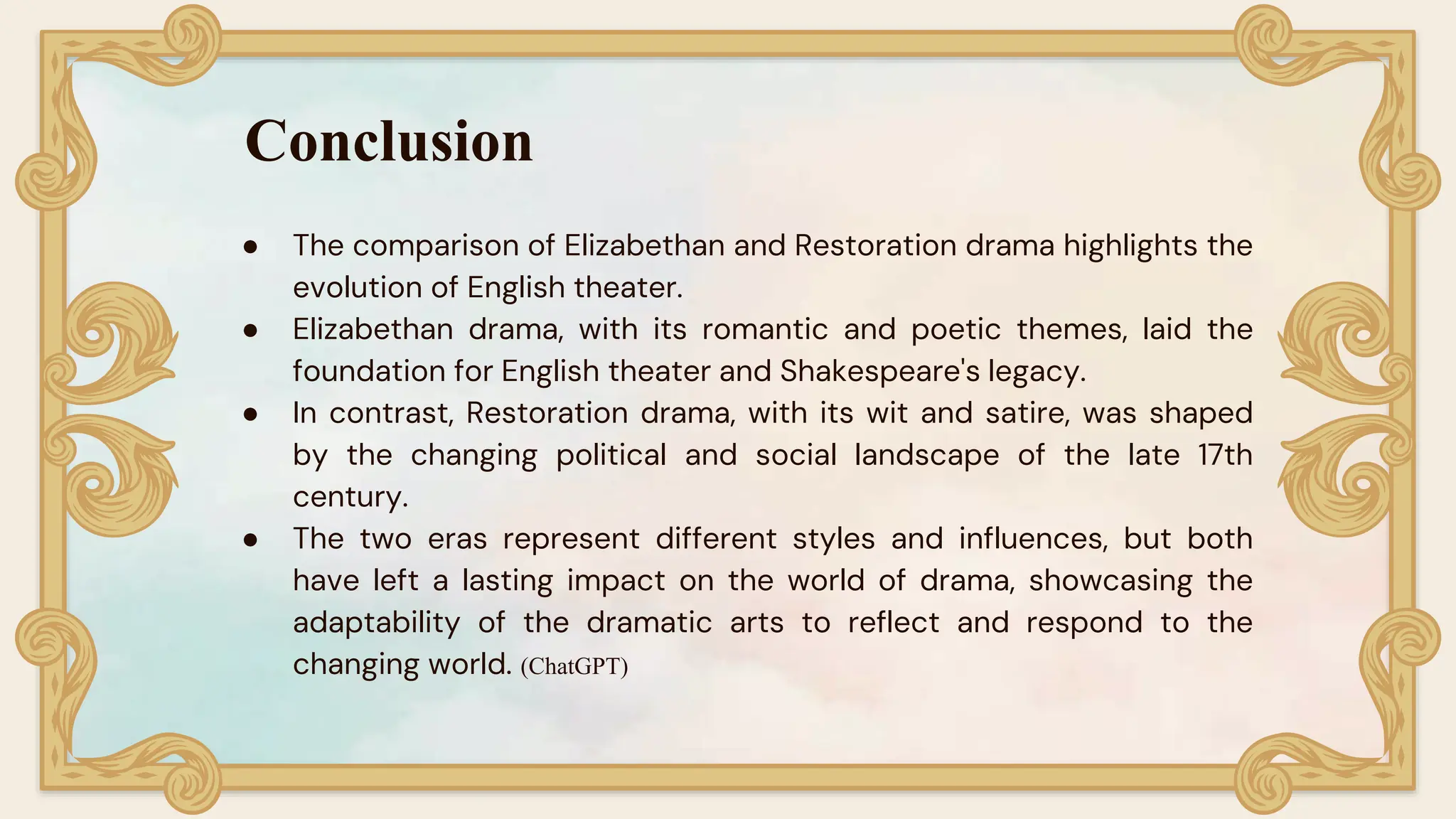 Comparison of Elizabethan and Restoration Drama | PPTX