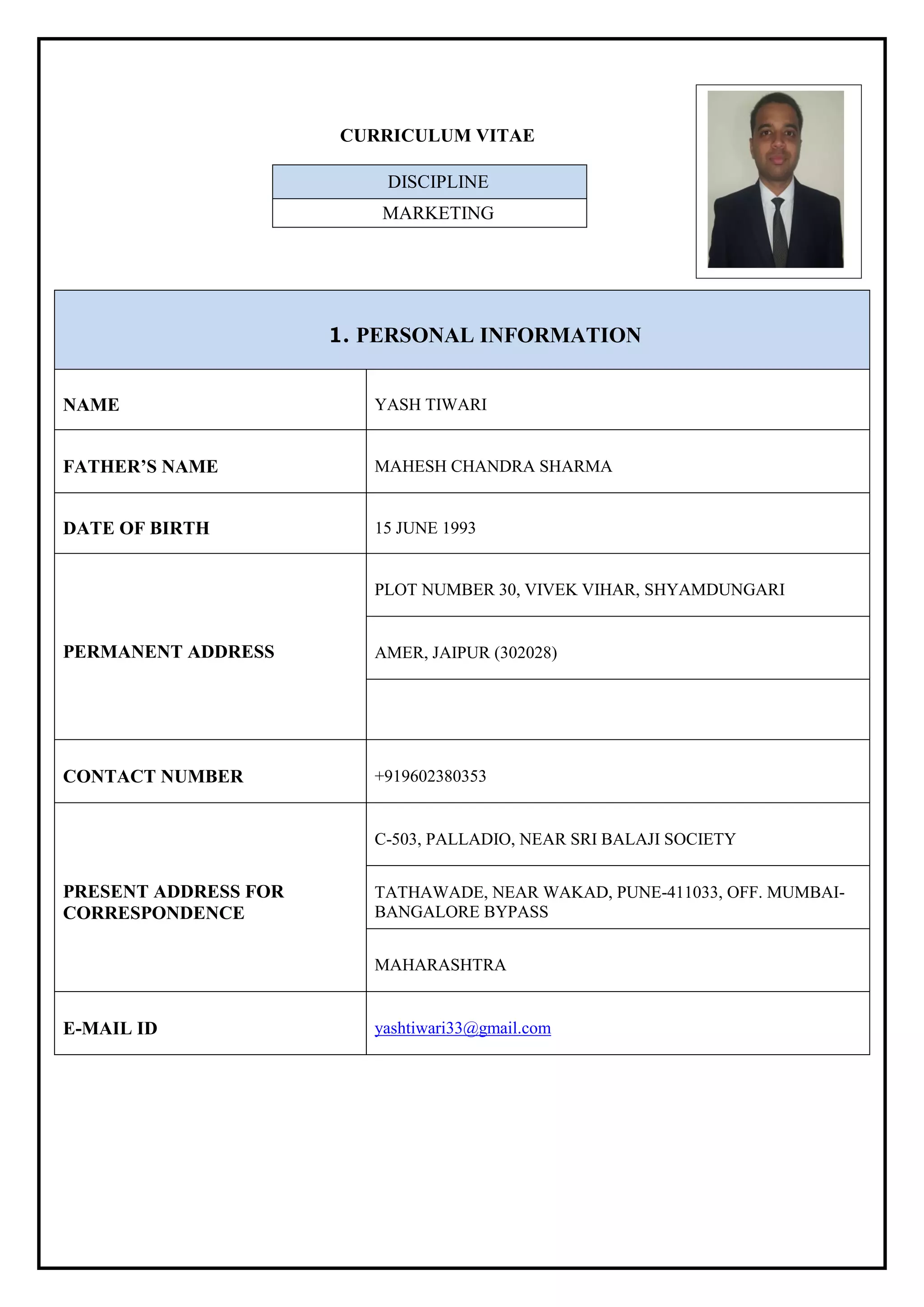 Yash Tiwari CV | PDF | Education
