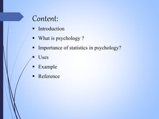 Applications of statistics in psychology | PPTX