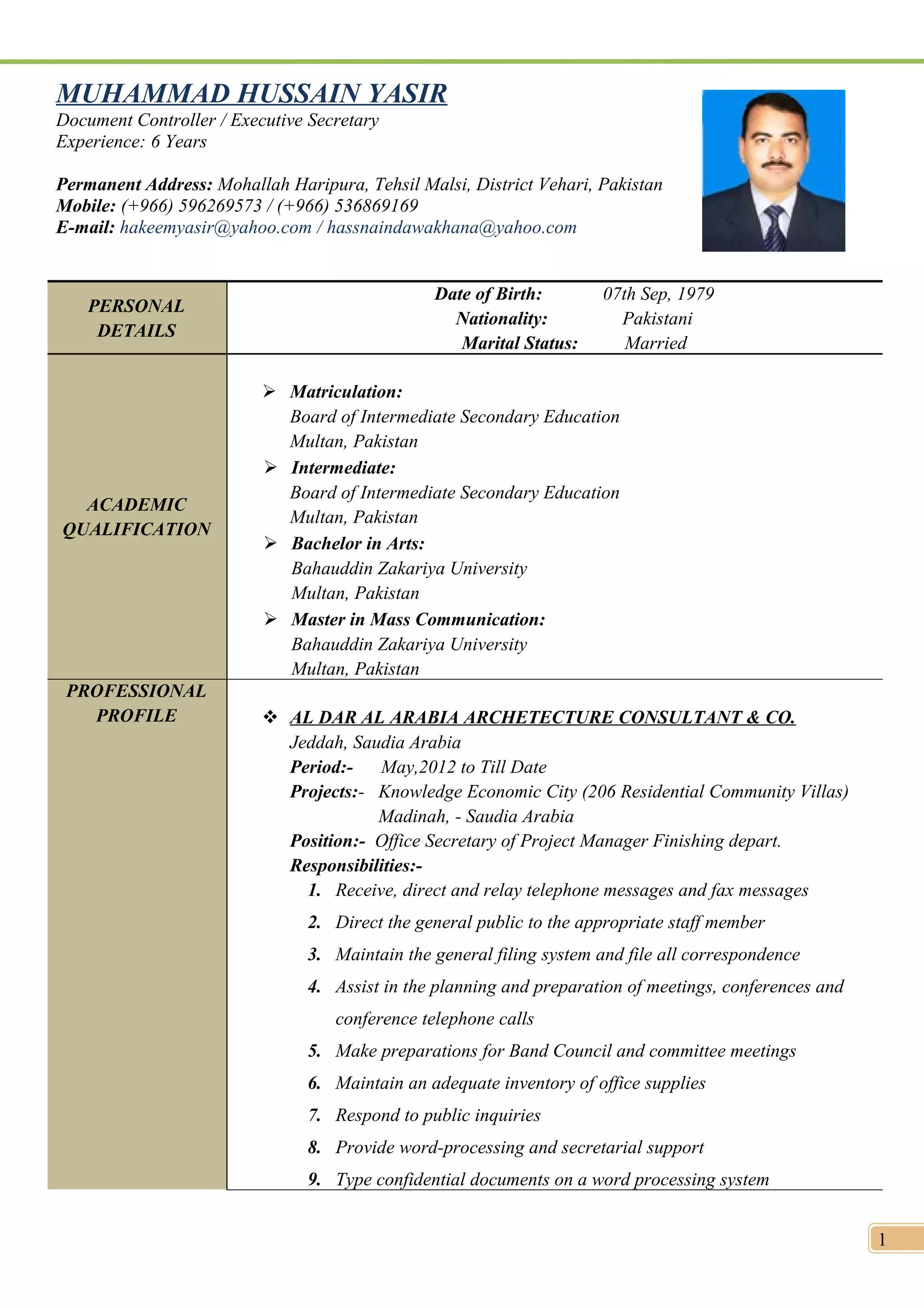 Yasir cv (04 11-2012) world | PDF | Free Download