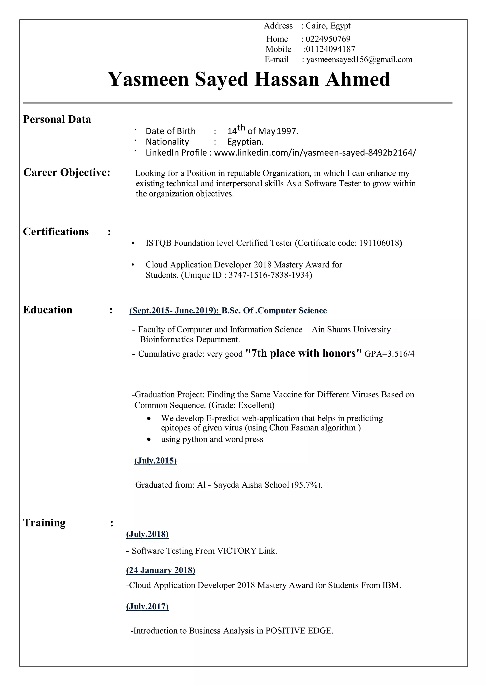 Yasmeen sayed cv | PDF