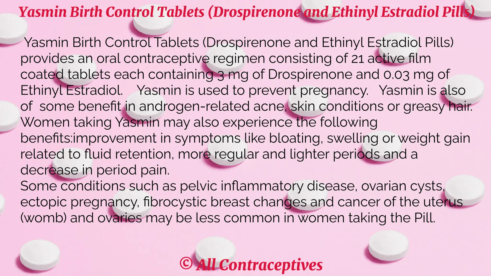 Yasmin Birth Control Tablets (Drospirenone and Ethinyl Estradiol Pills ...