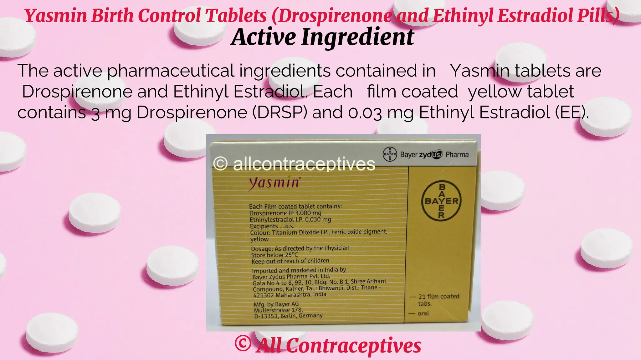 Yasmin Birth Control Tablets (Drospirenone and Ethinyl Estradiol Pills ...