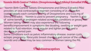 Yasmin Birth Control Tablets (Drospirenone and Ethinyl Estradiol Pills ...