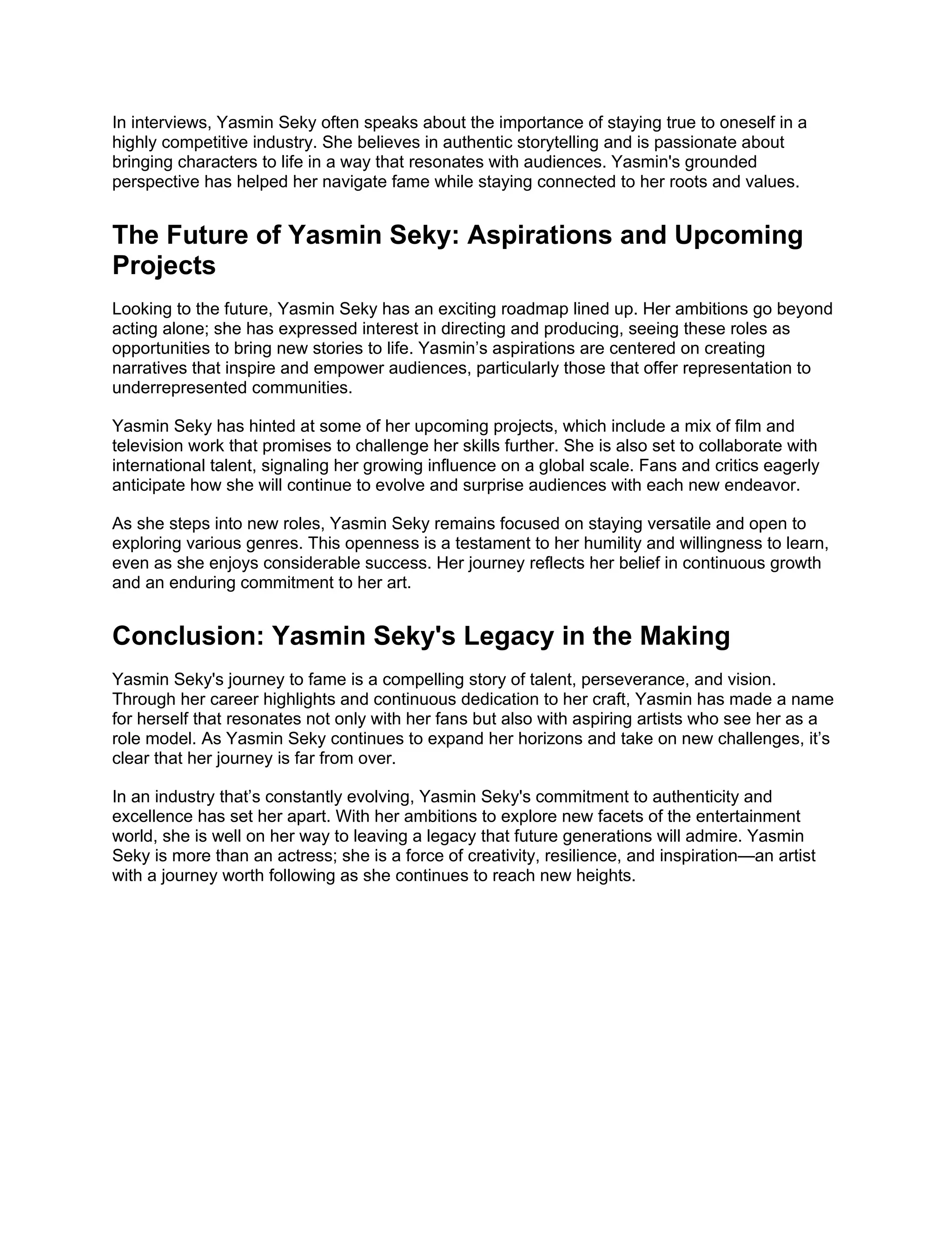 Yasmin Seky's Journey to Fame: Career Highlights and Future Aspirations | DOCX | Pop Culture