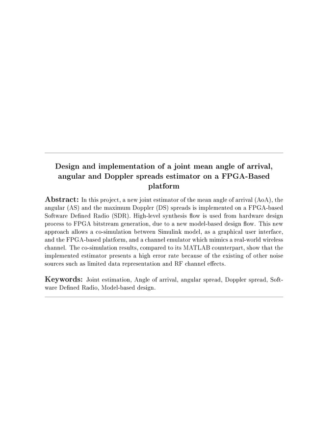 [PFE] Design and implementation of an AoA, AS and DS estimator on FPGA-based platform | PDF