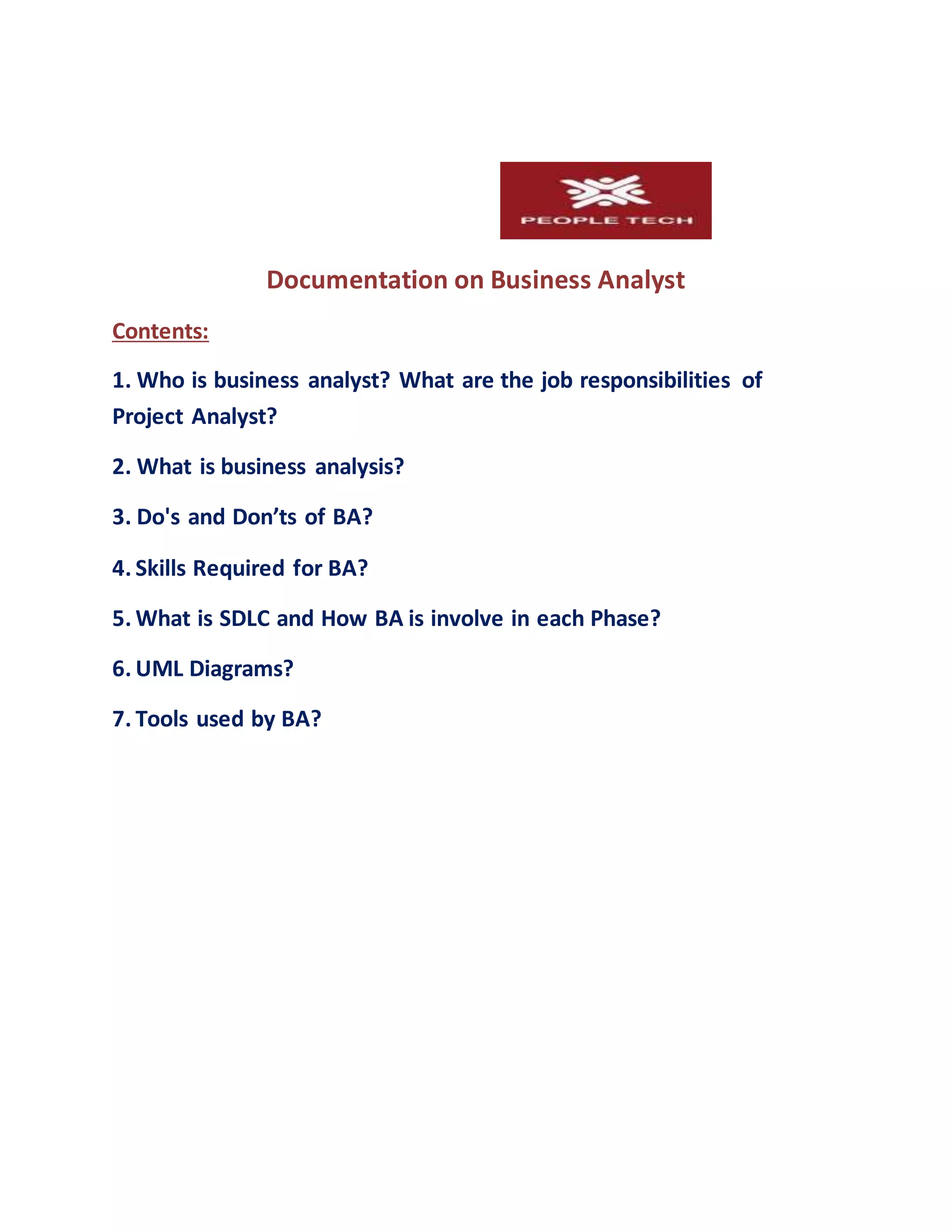 Business Analyst Documentation | DOCX