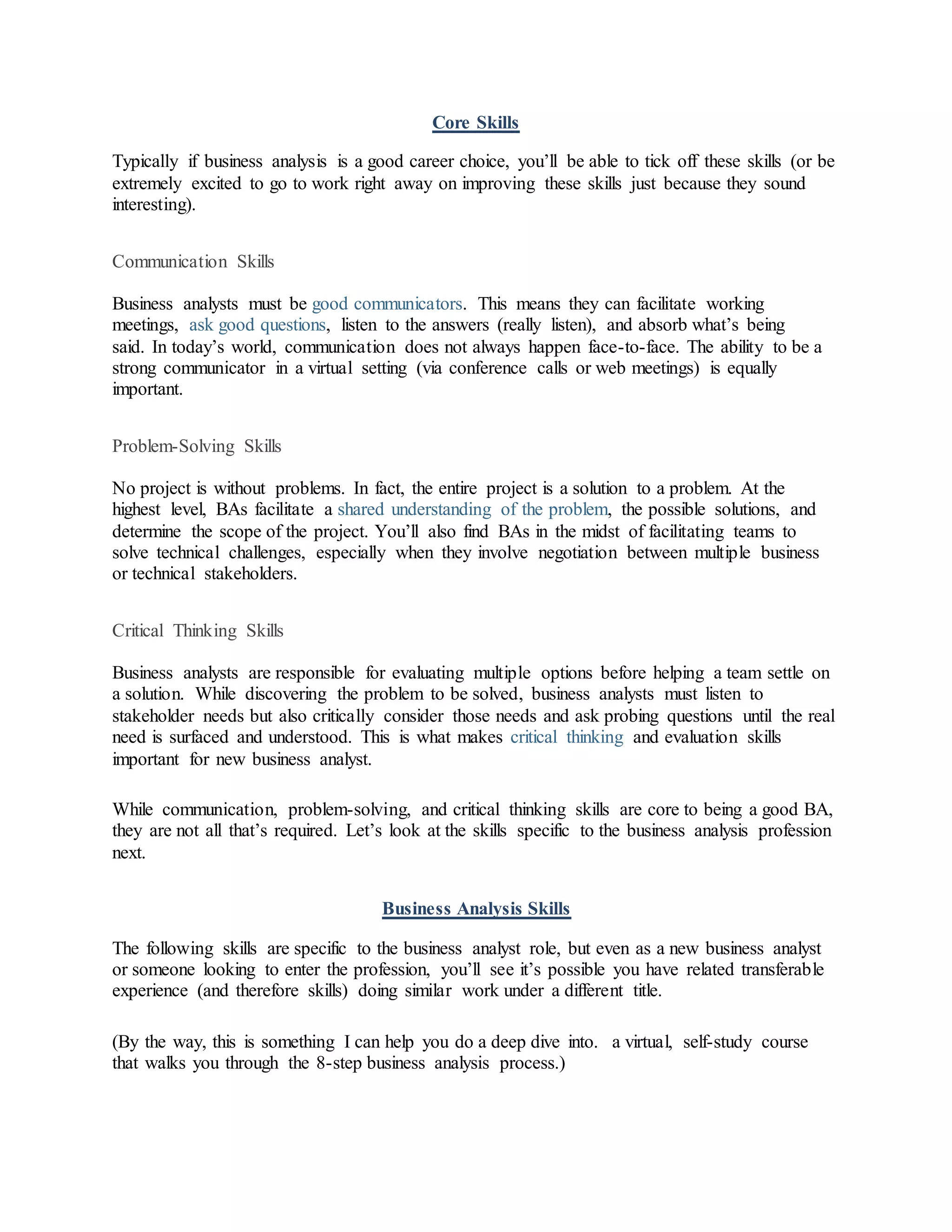 Business Analyst Documentation | DOCX