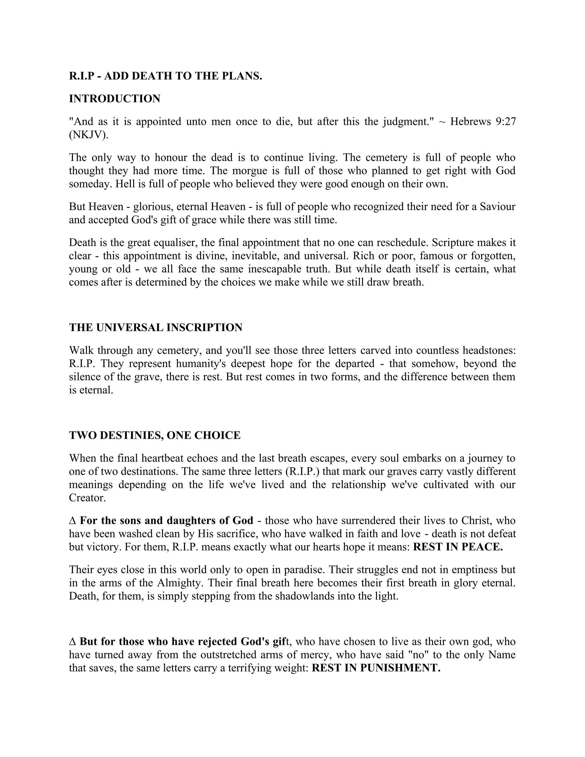 R.I.P - Add Death to the Plans by Derrick Decency Antwi | DOC