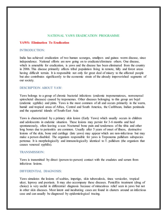 Yaws eradication programme | DOCX | Infectious Diseases | Diseases and ...