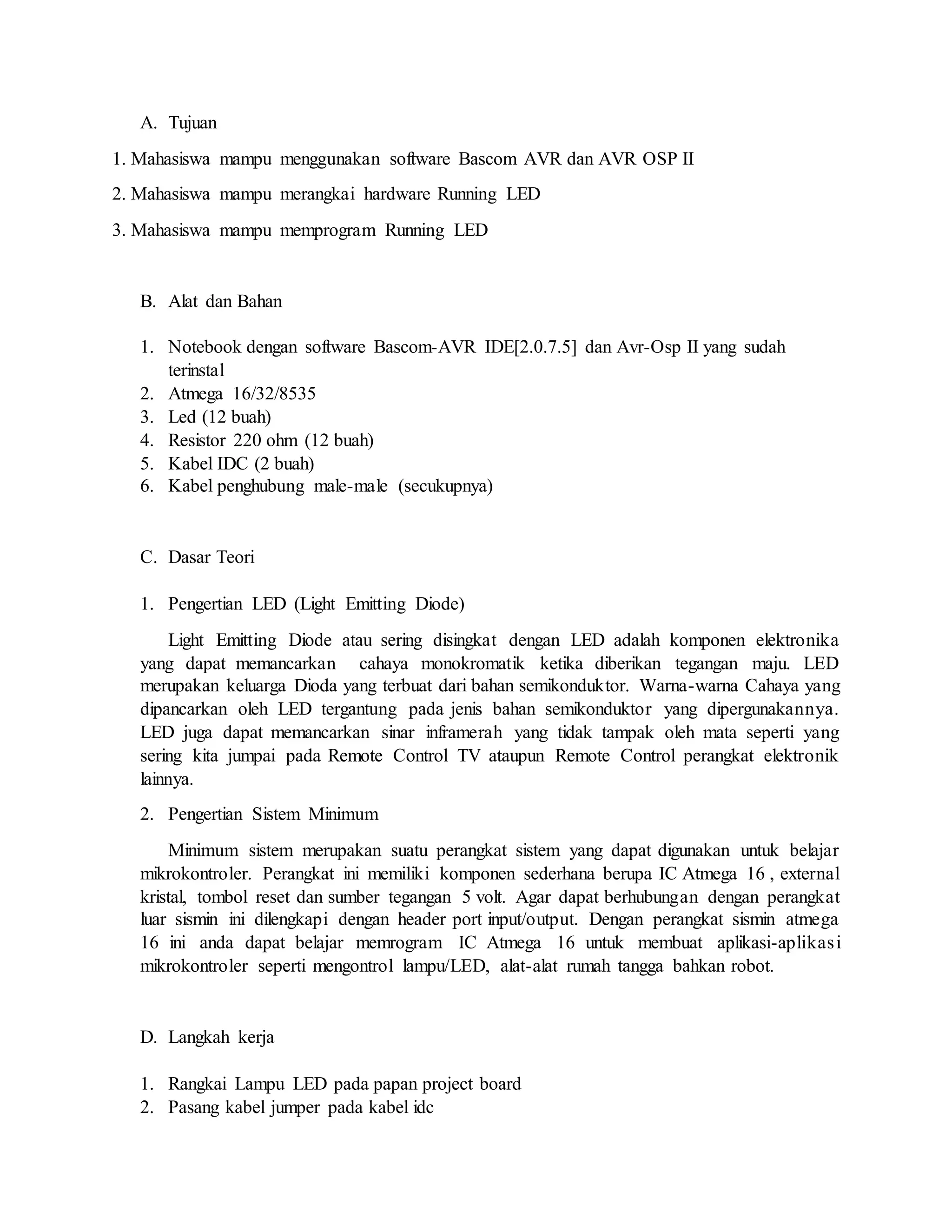 Running LED dengan Kontrol AT-Mega 16 | DOCX