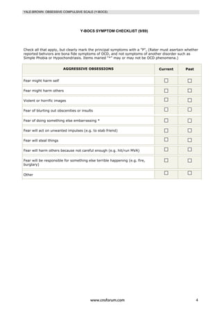 Ocd Symptoms Checklist