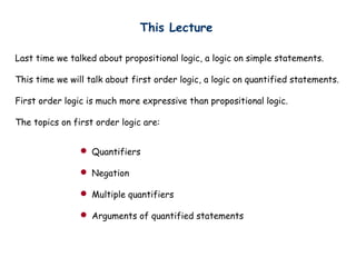 Discrete Math Lecture 02: First Order Logic | PPT