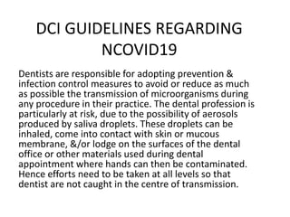 Dental council of India along with COVID19 Guidelines | PPTX | Oral ...