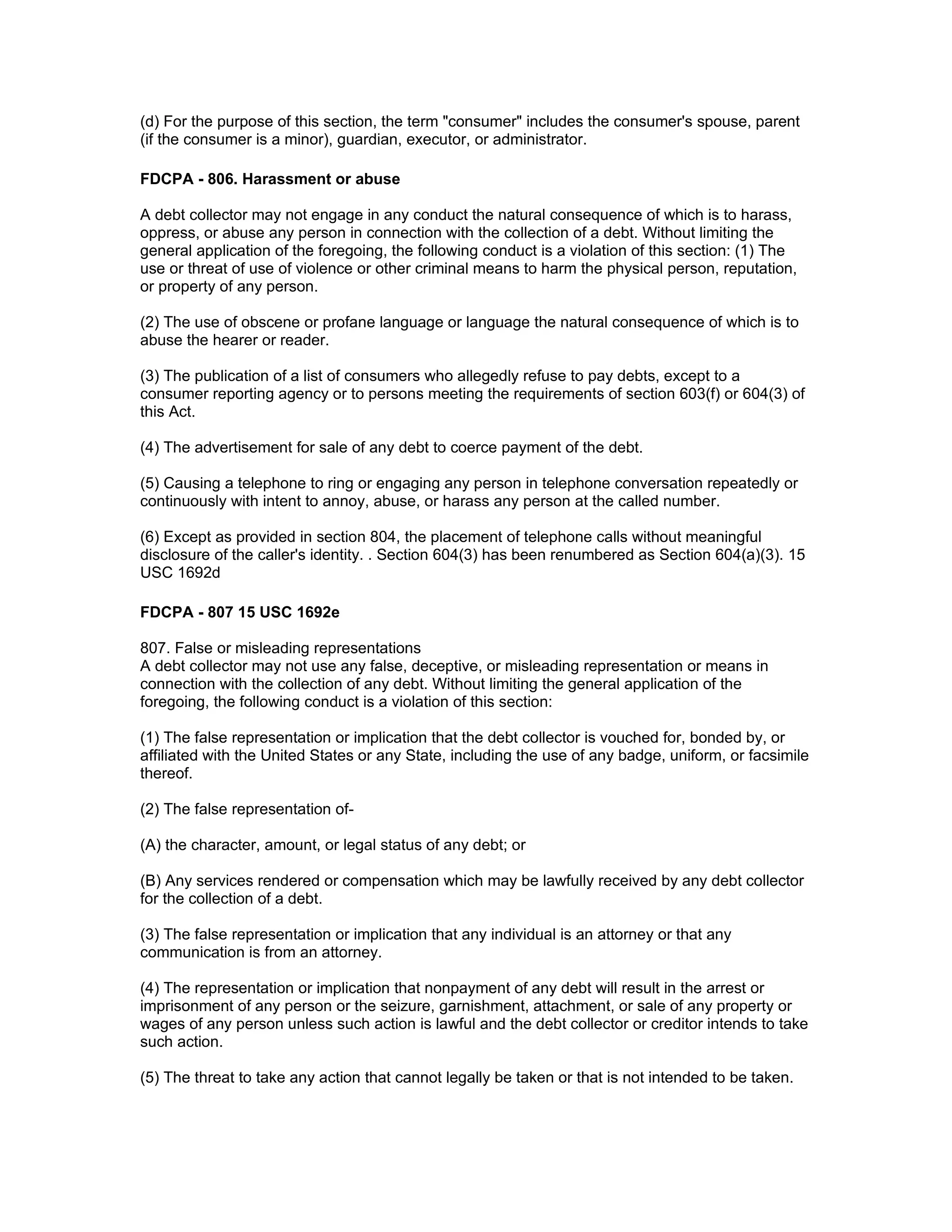 FDCPA - Fair Debt Collection Practices Act | DOC