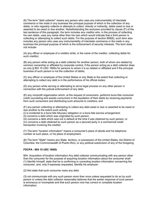 FDCPA - Fair Debt Collection Practices Act | PDF